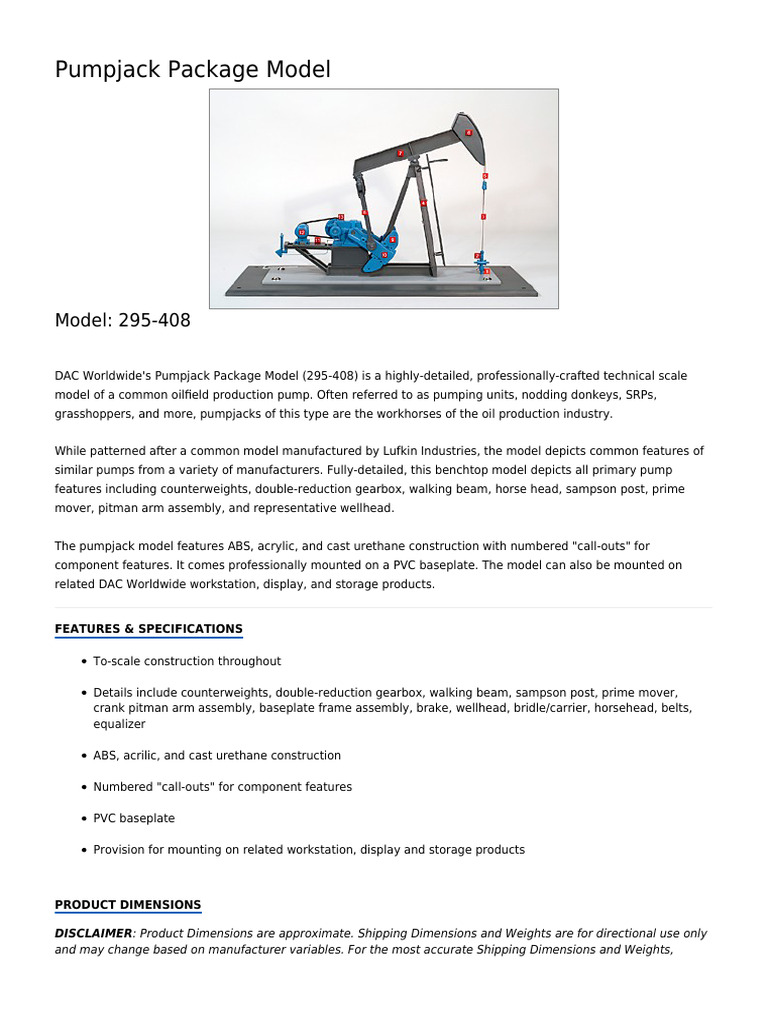 Pumpjack Model - Realistic Oil Production Learning & Training Aid | PDF