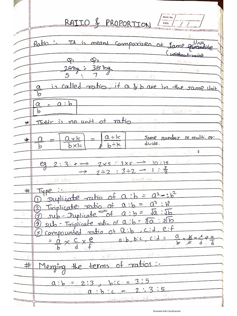 Ratio and Proportion Class Notes | PDF