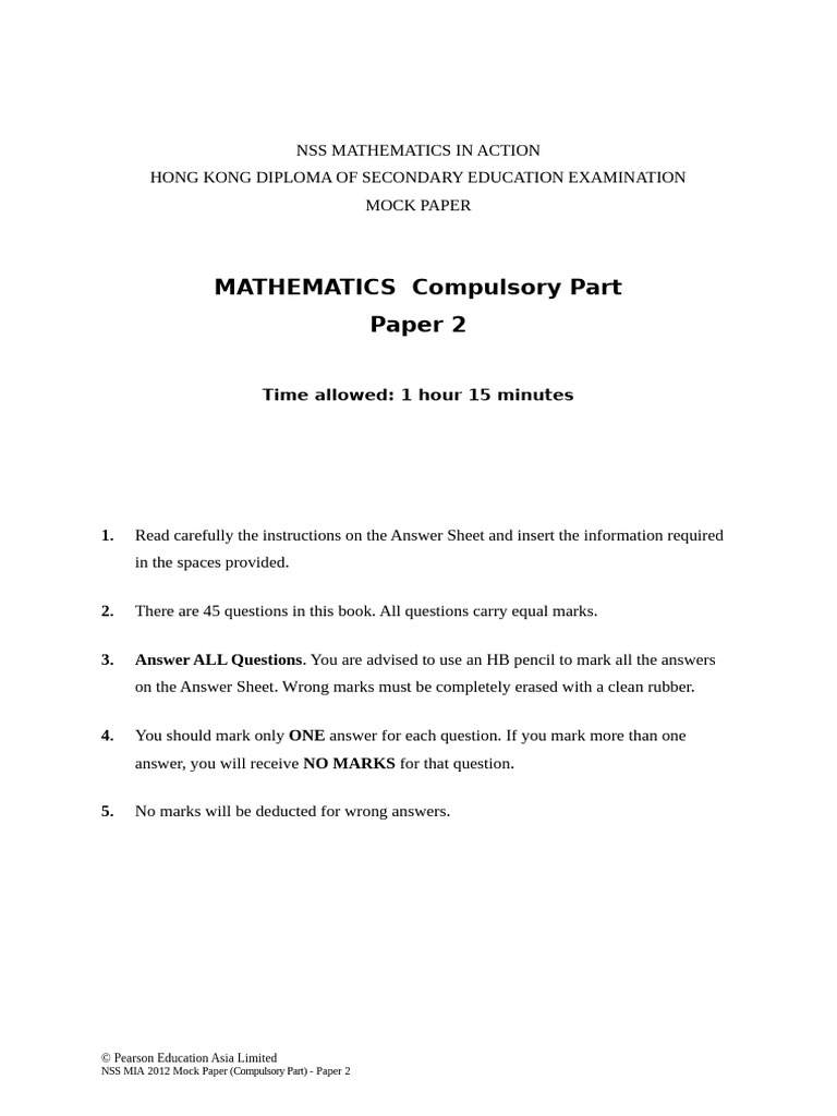 NSS MIA Mock Paper (Compulsory) Paper 2 ENG | PDF | Area | Mathematics