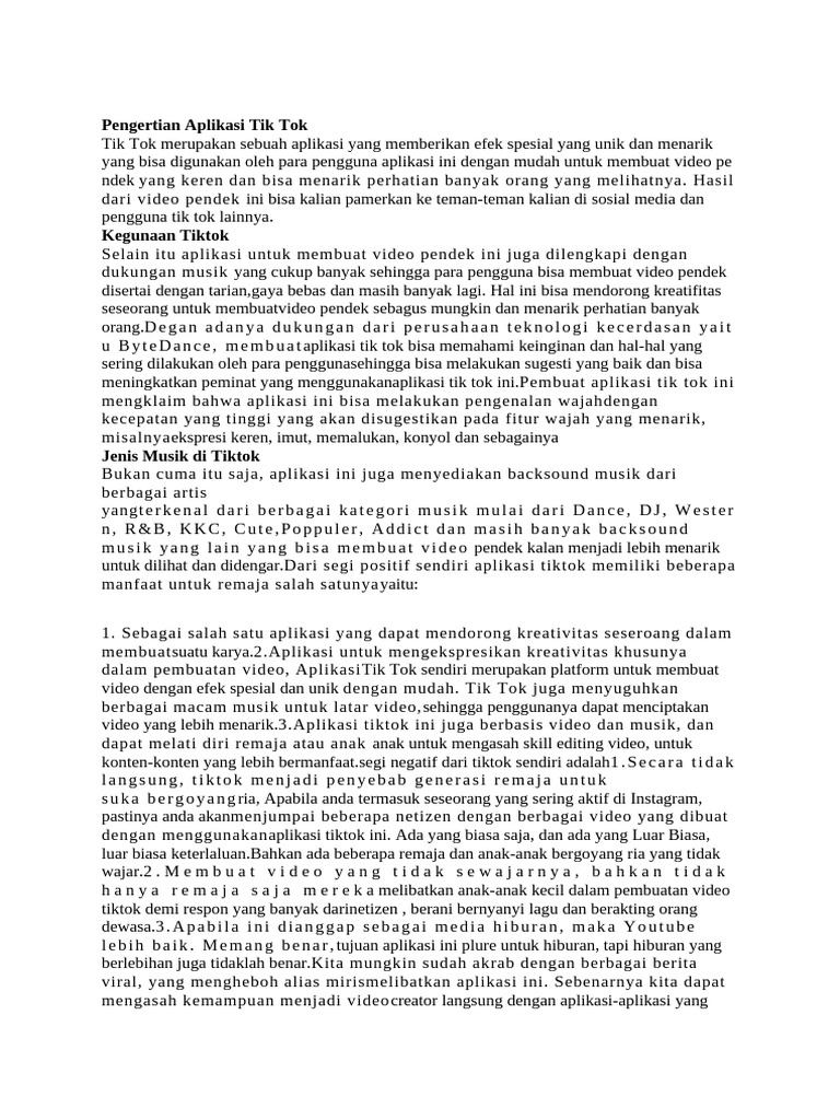 Pengertian Aplikasi Tik Tok | PDF
