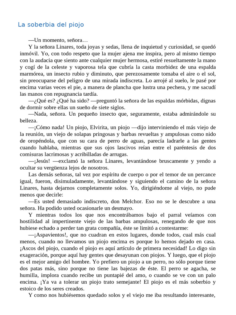 La soberbia del piojo: un análisis | PDF