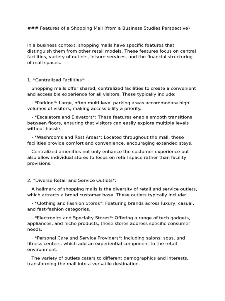 Features of a Shopping Mall | PDF | Retail | Shopping Mall