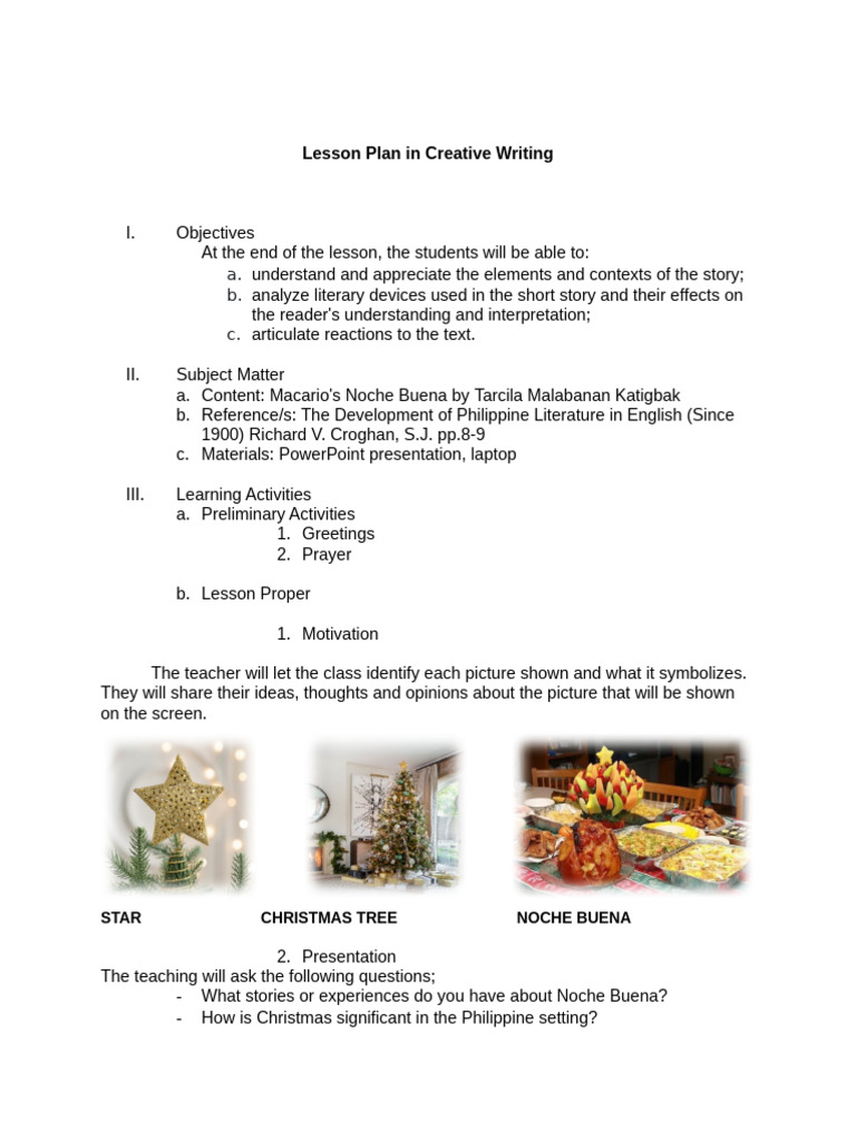 Creative Writing Lesson Plan: Noche Buena | PDF | Lesson Plan | Jargon
