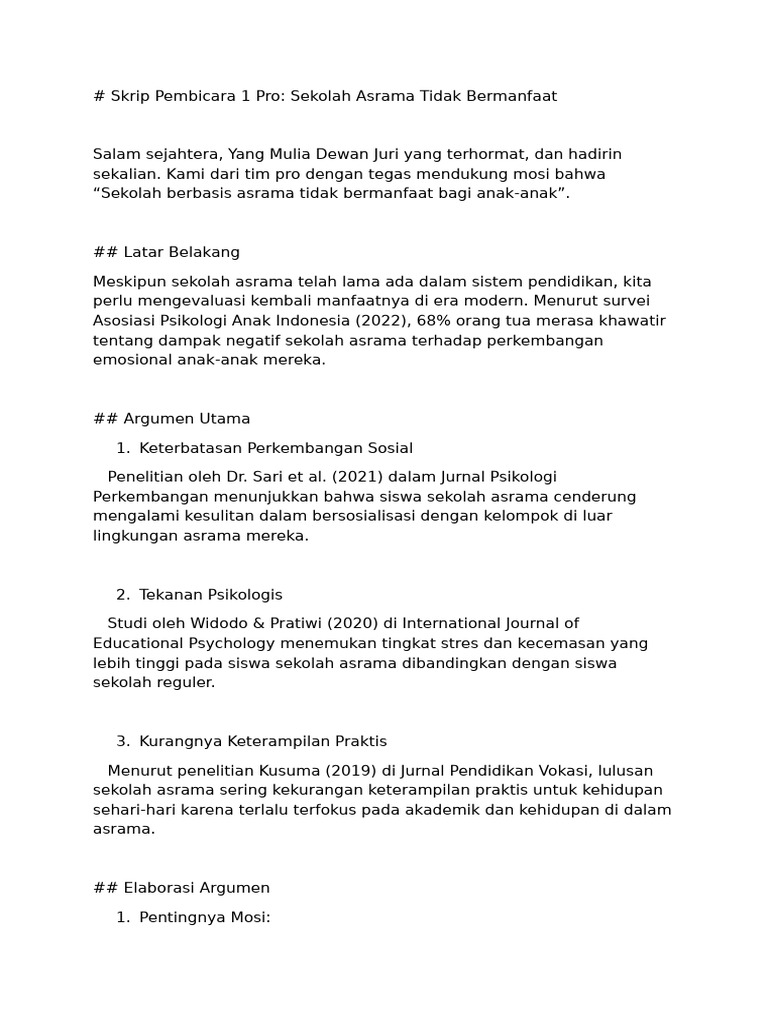 argumen Pro 2 Sekolah berbasis asrama tidak bermanfaat bagi anak-anak | PDF