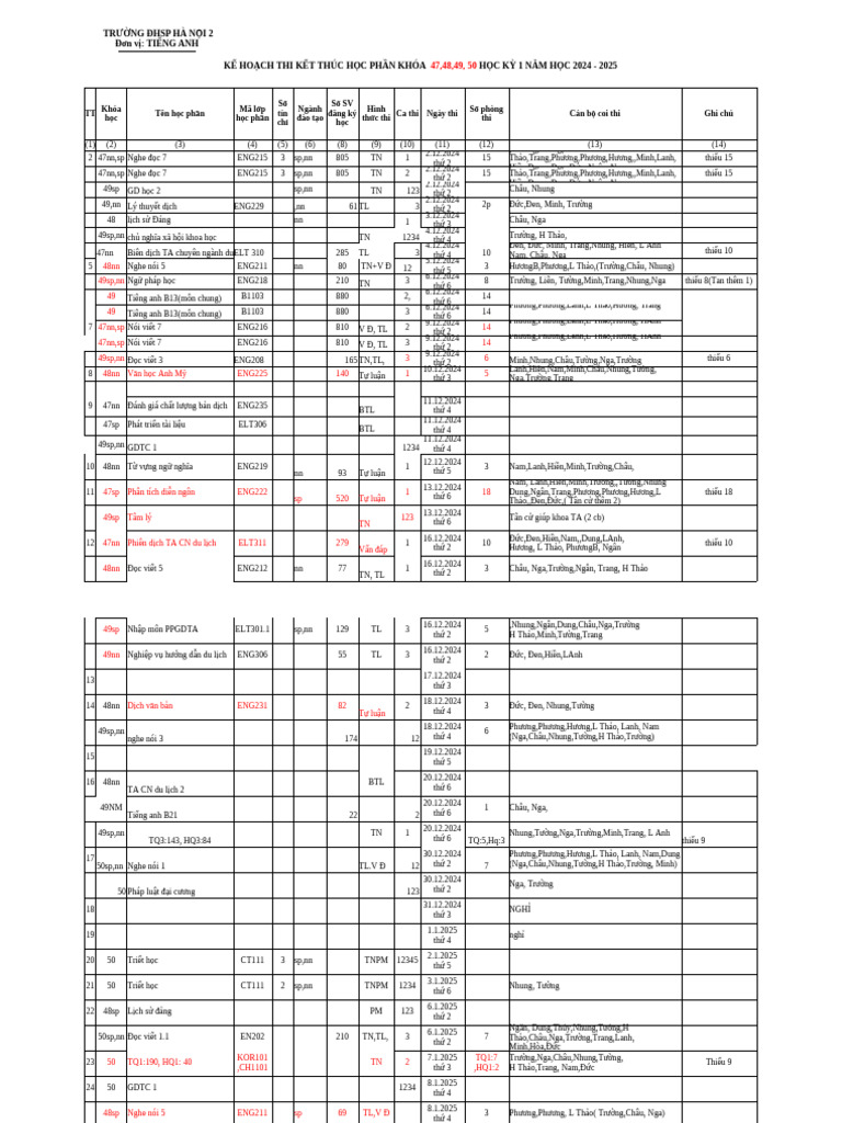 Lich Thi A3 HK1.2024 2025 | PDF