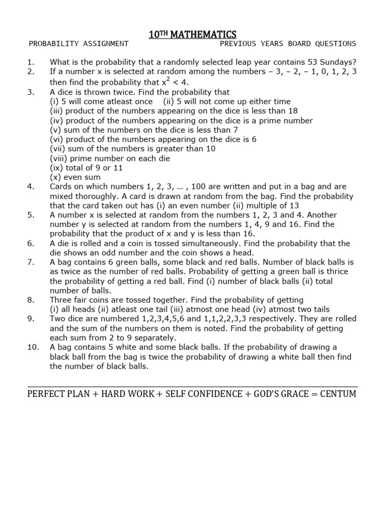 10TH Mat Probability Assignment | PDF