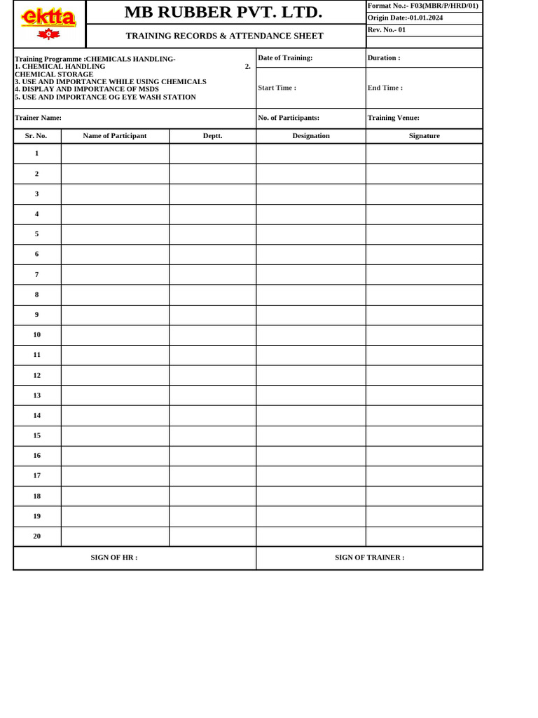 Training Records & Attandance Sheet | PDF