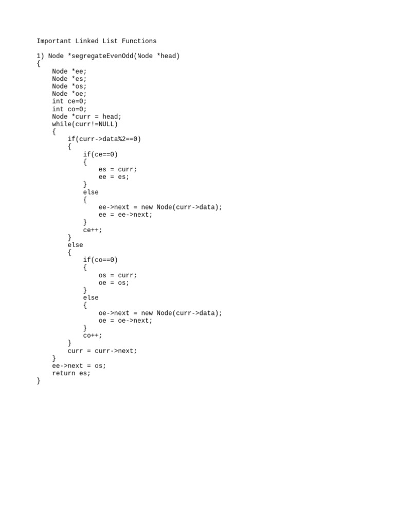 Important Linked List Functions | PDF