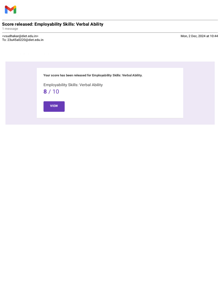 Gmail - Score Released - Employability Skills - Verbal Ability | PDF