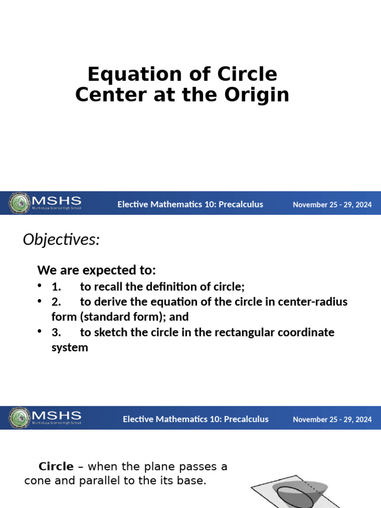 Equation of Circle Center at The Origin | PDF