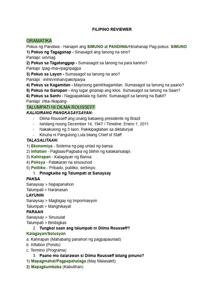 Filipino Reviewer | PDF