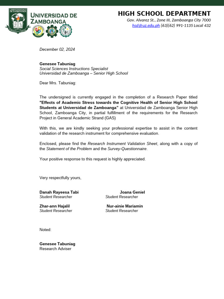 Letter For Content Validation | PDF