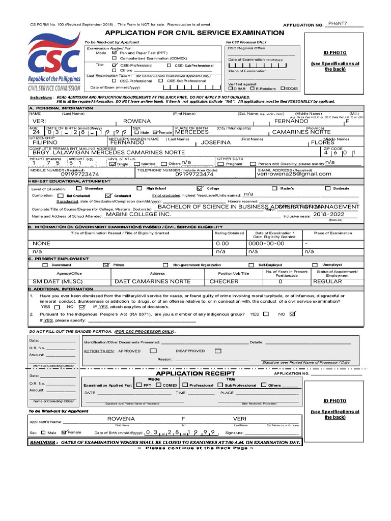 CSC RO5 Online Exam Application Form | PDF