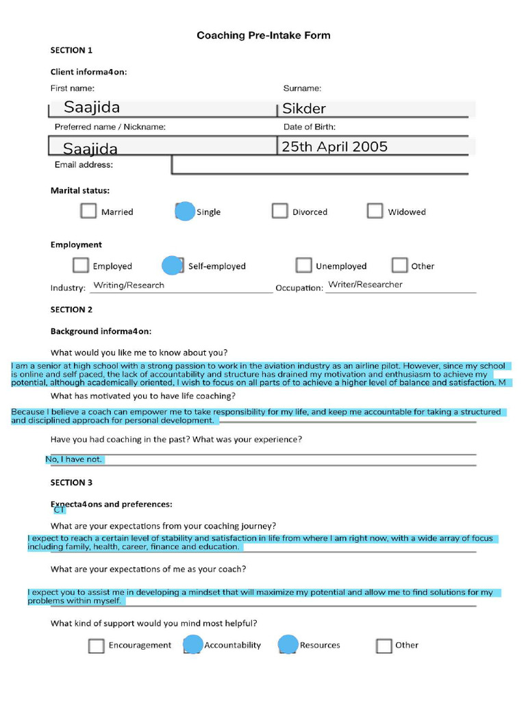 Coaching Pre-Intake Form - PDF - 1 | PDF