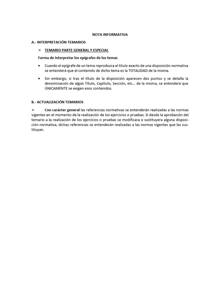 NOTA INFORMATIVA TEMARIO Actualizado | PDF