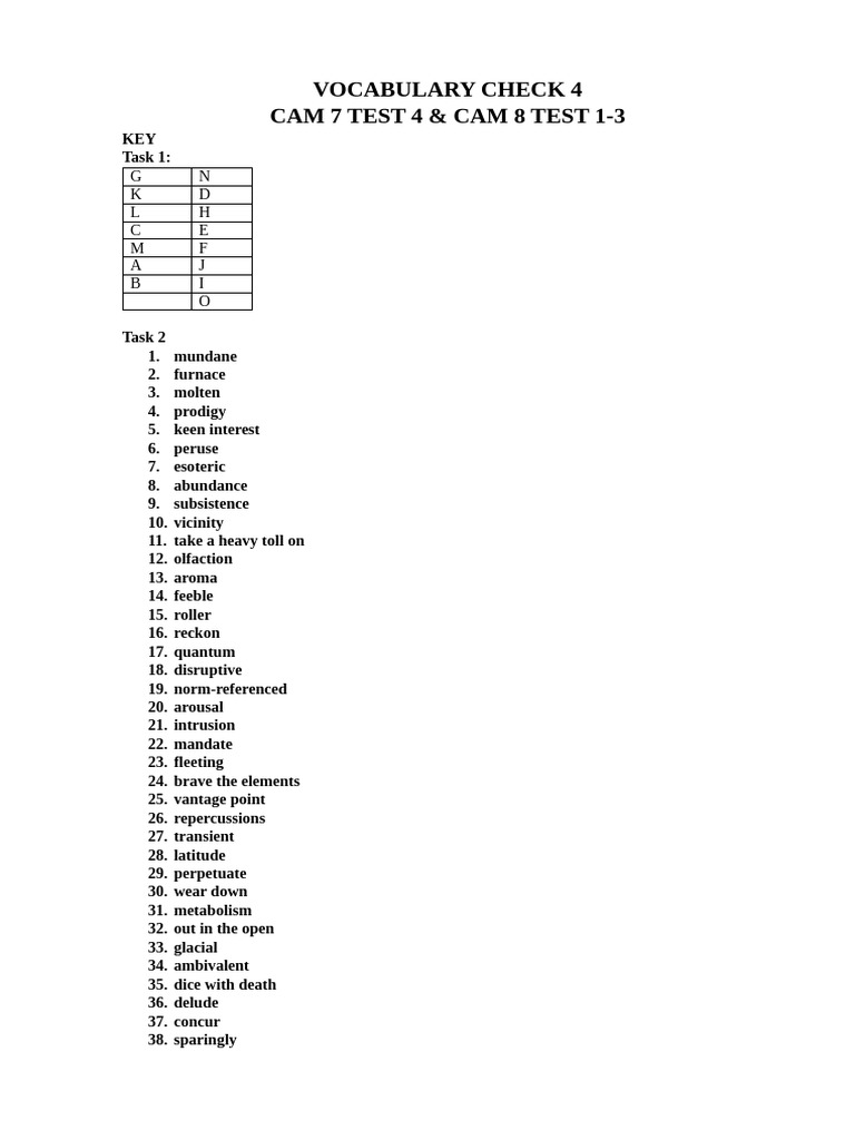 Vocabulary Check for CAM Tests 7 & 8 | PDF