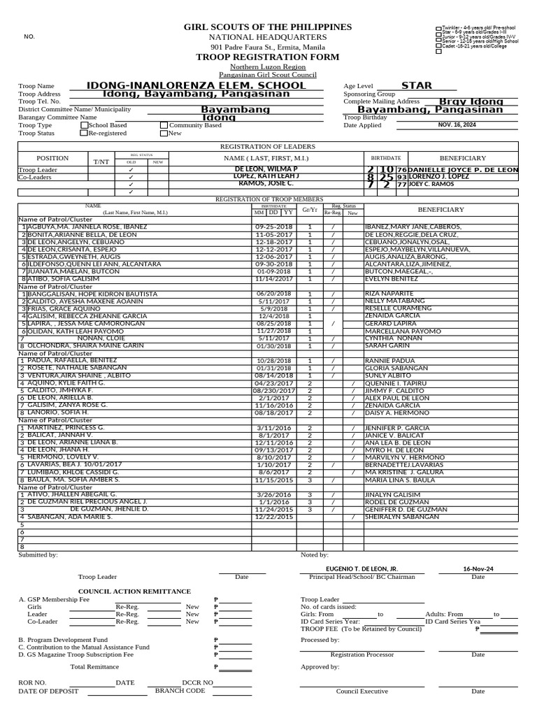 GSP Junior Registration Form 2024 | PDF