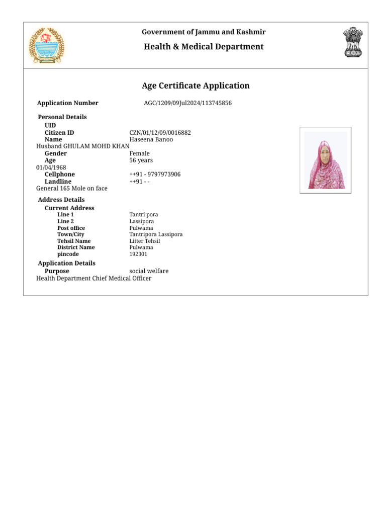 age certificate haseena | PDF