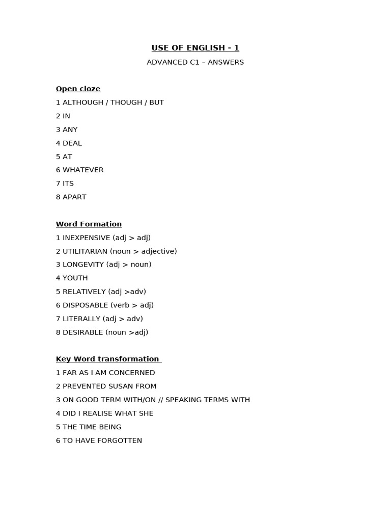 Use of English - 1 Answers | PDF