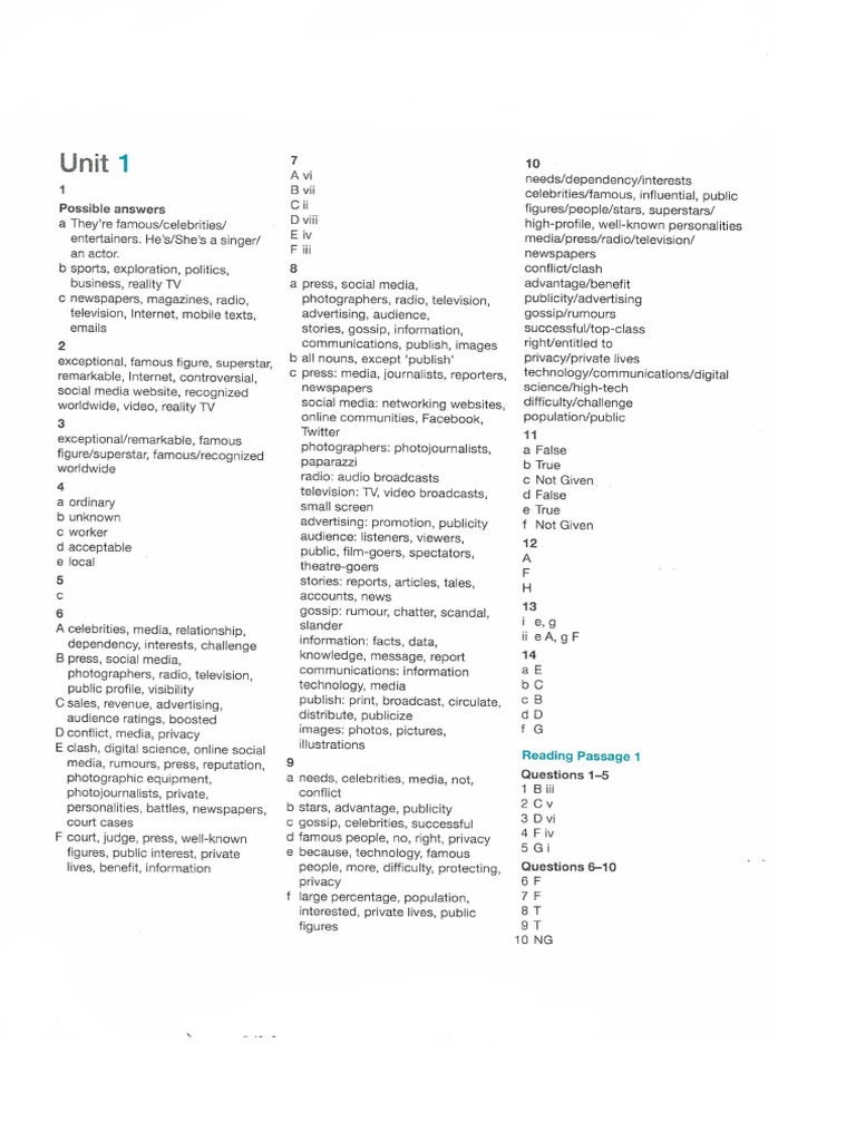 Key Unit 1 - HW - Improve Reading | PDF