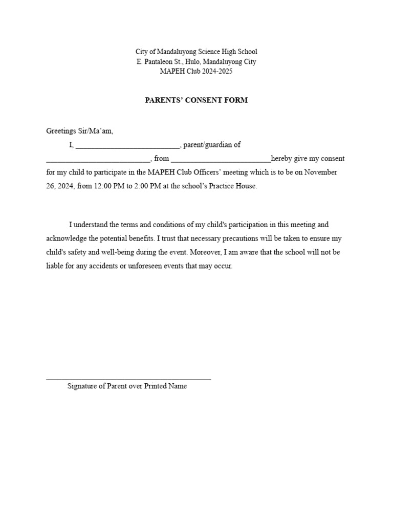 Parents Consent Form | PDF