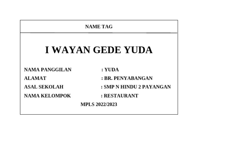 Name Tag | PDF