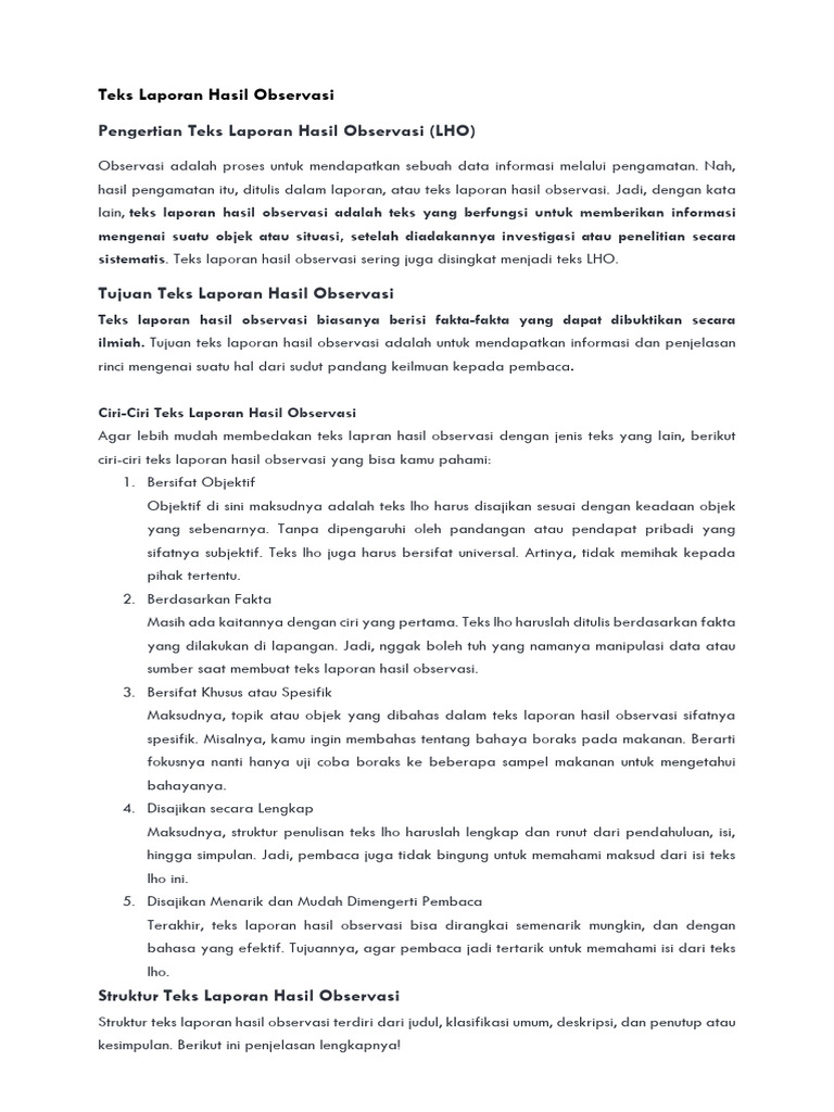 Teks Laporan Hasil Observasi | PDF