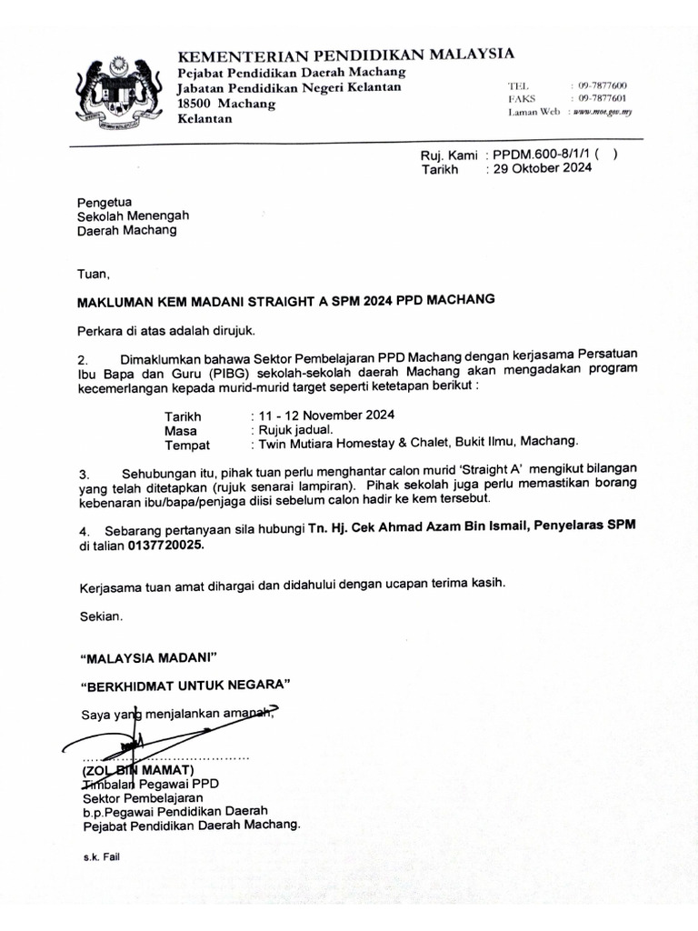 Makluman Kem Madani Straight A SPM Tahun 2024 | PDF