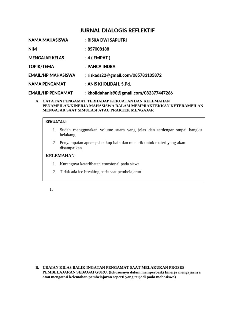 Lembar Jurnal Dialogis Reflektif 4 | PDF