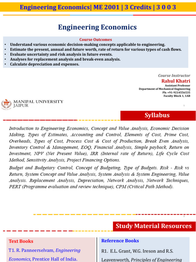 Engg Economics Lecture 1 Pdf Economics Capitalism
