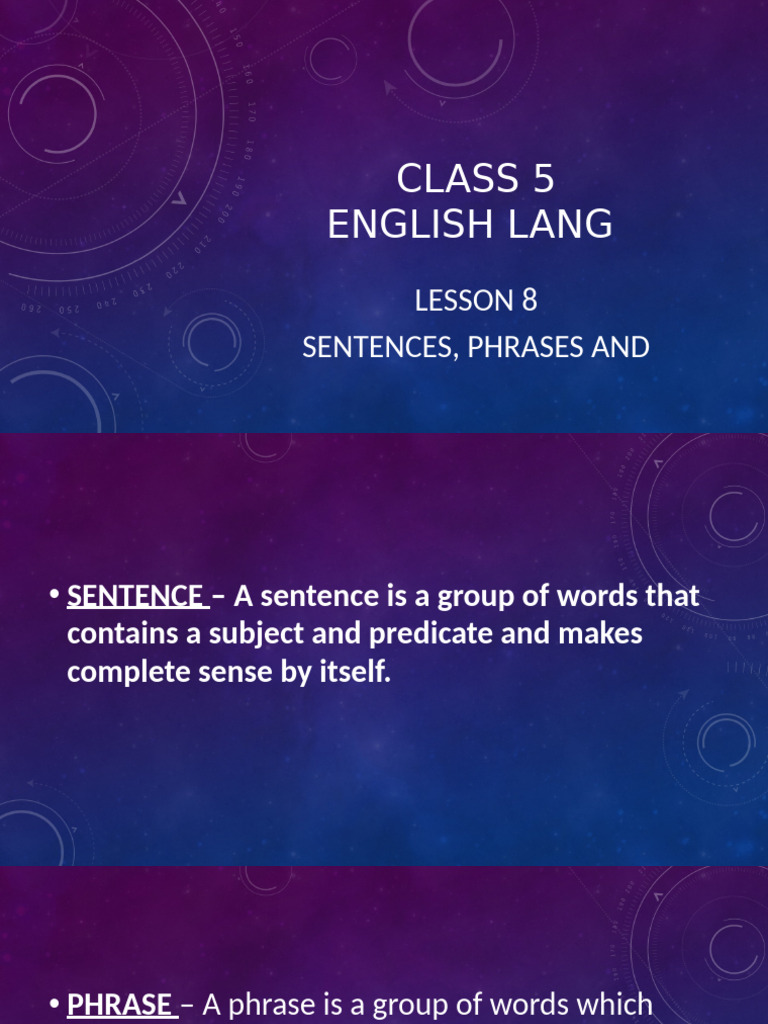Class 5 English Lang: Lesson 8 Sentences, Phrases and | PDF