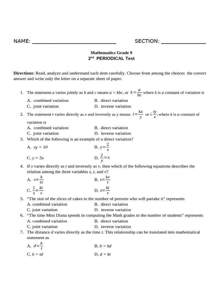 MATH9 - 2nd PERIODICAL Testfinal | PDF | Area | Surface Area