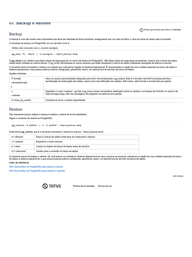 Backup e Restore - Linha Microsiga Protheus - TDN | PDF | Cópia de ...