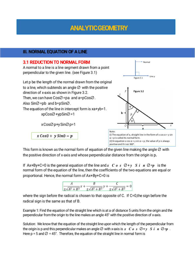 Lesson 3 - Normal Equation of a Line | PDF | Line (Geometry) | Perpendicular