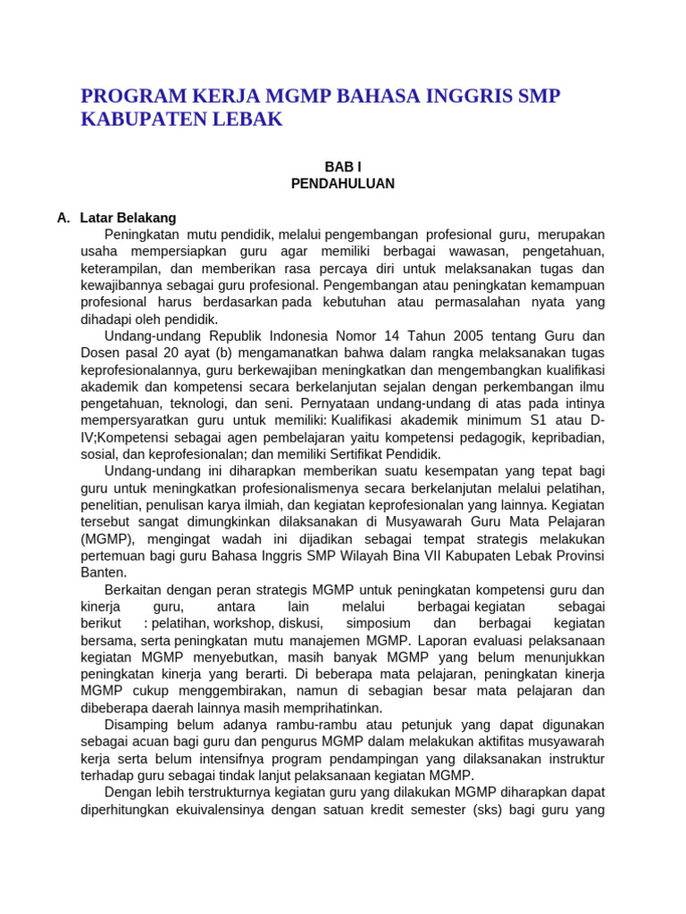 Program Kerja MGMP Lebak | PDF