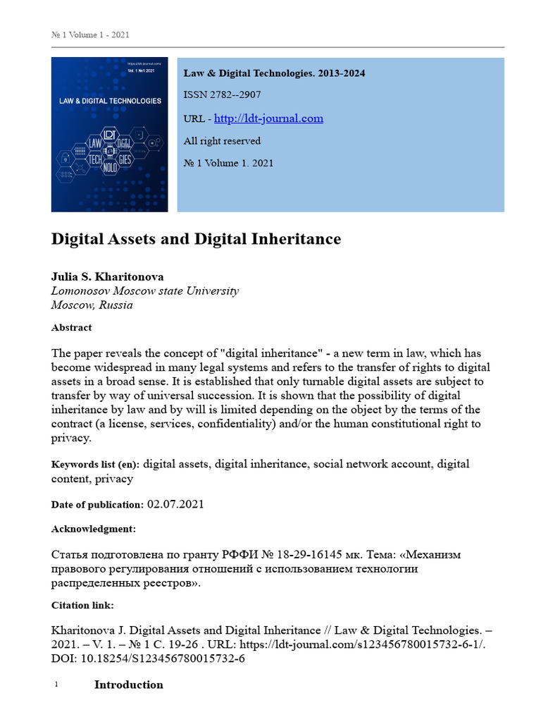Digital Assets and Digital Inheritance | PDF | Intellectual Property | Cryptocurrency