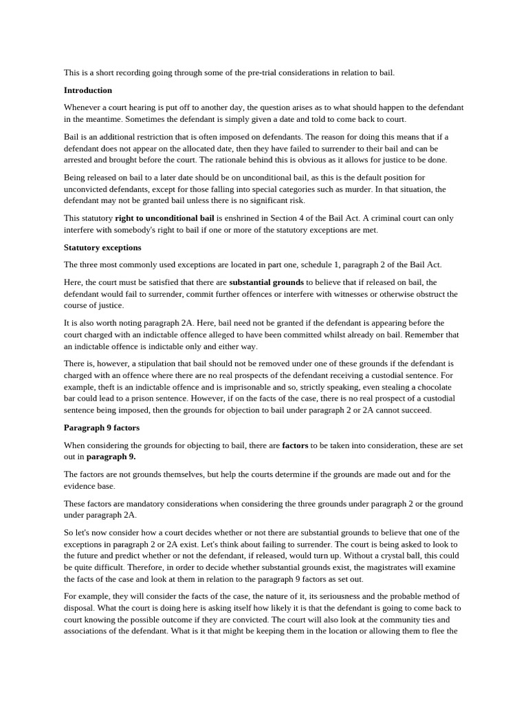 Pre-Trial Bail Considerations Explained | PDF | Bail | Arrest