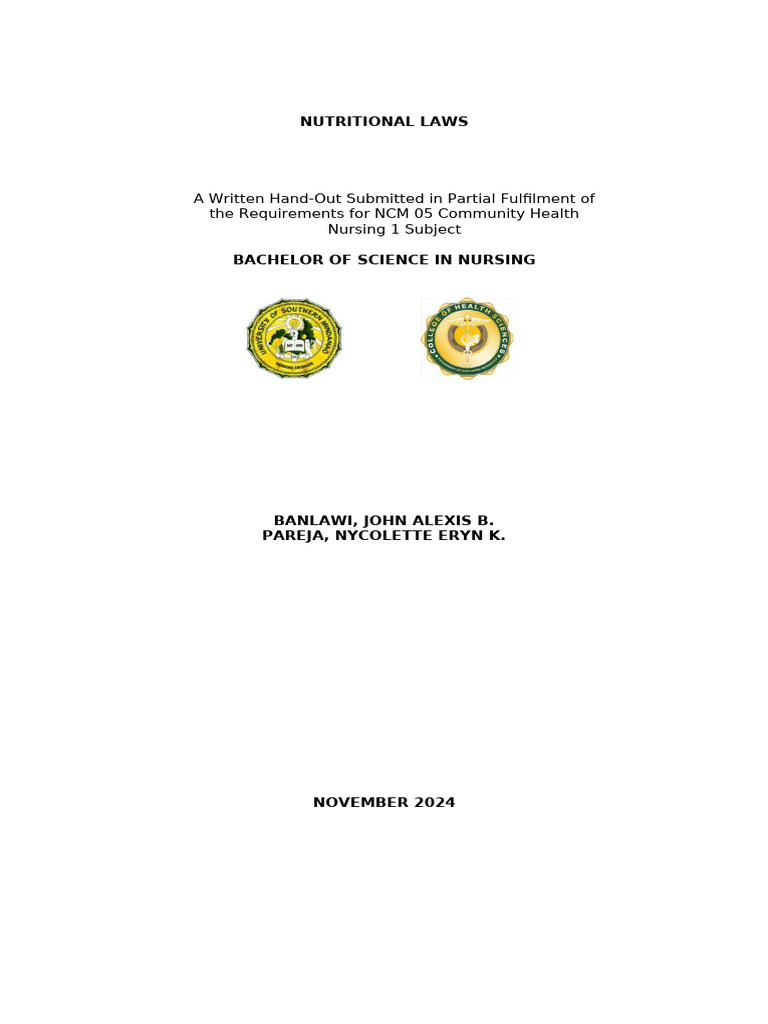 CHN NUTRITION LAWS | PDF | Dietitian | Nutrients