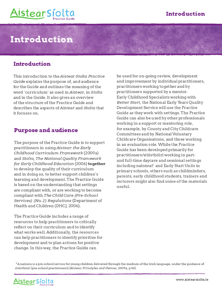 Aistear Siolta Practice Guide Introduction | PDF | Learning | Curriculum
