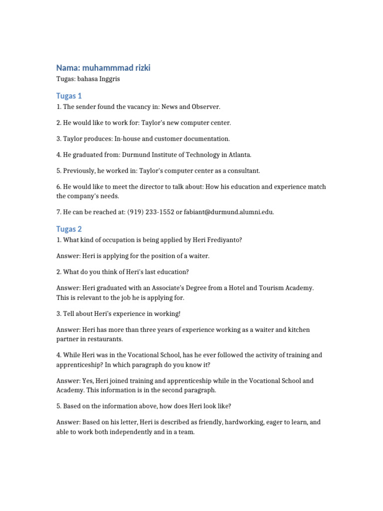 Job Applications for Waiter Positions | PDF | Restaurants | Career And ...