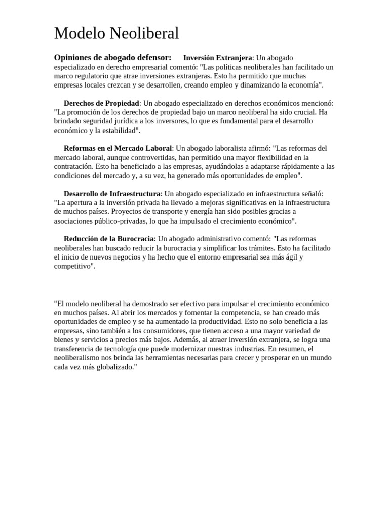 Modelo Neoliberal | PDF | Neoliberalismo | Mercado (economía)