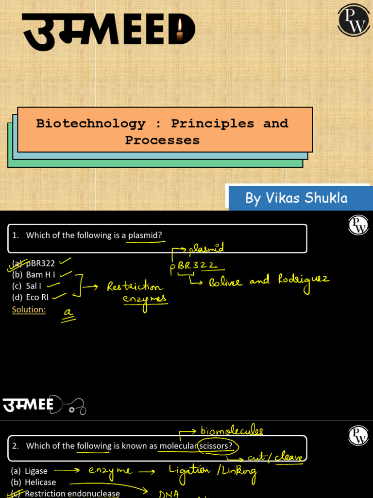 Biotechnology Principles and Processes Practice Sheet Solution | PDF | Molecular Cloning ...
