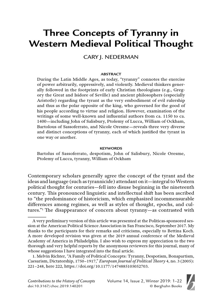 three concepts of tyranny in western medieval political thhought | PDF ...
