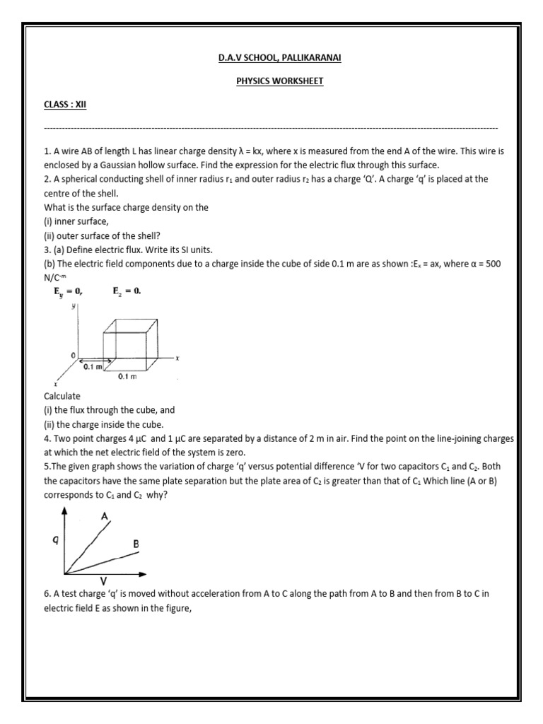 Class 12 Physics Worksheet | PDF | Capacitance | Capacitor