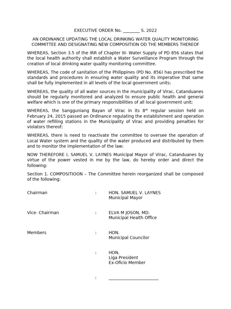 Executive Order Water Quality | PDF | Water Supply | Water And Politics