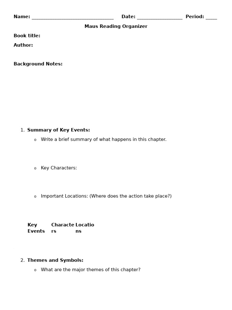 Maus Chapter Analysis Organizer | PDF
