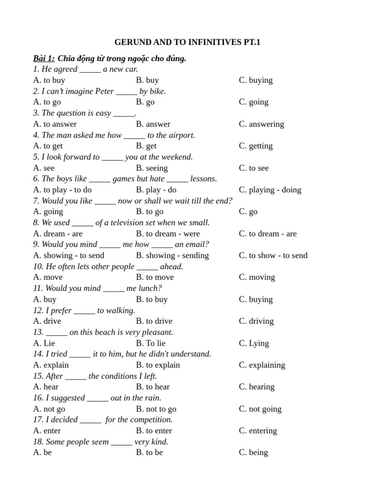 Gerunds and To Infinitives pt.1 | PDF