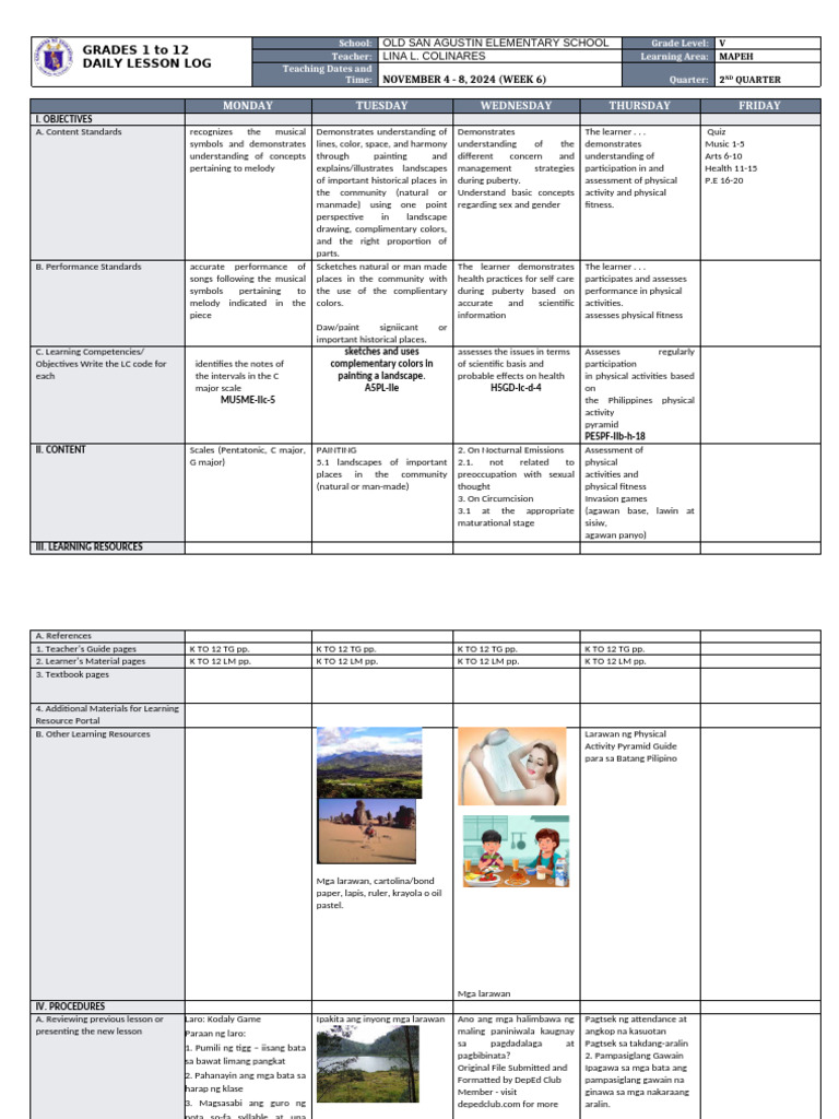 DLL_MAPEH 5_Q2_W6 | PDF