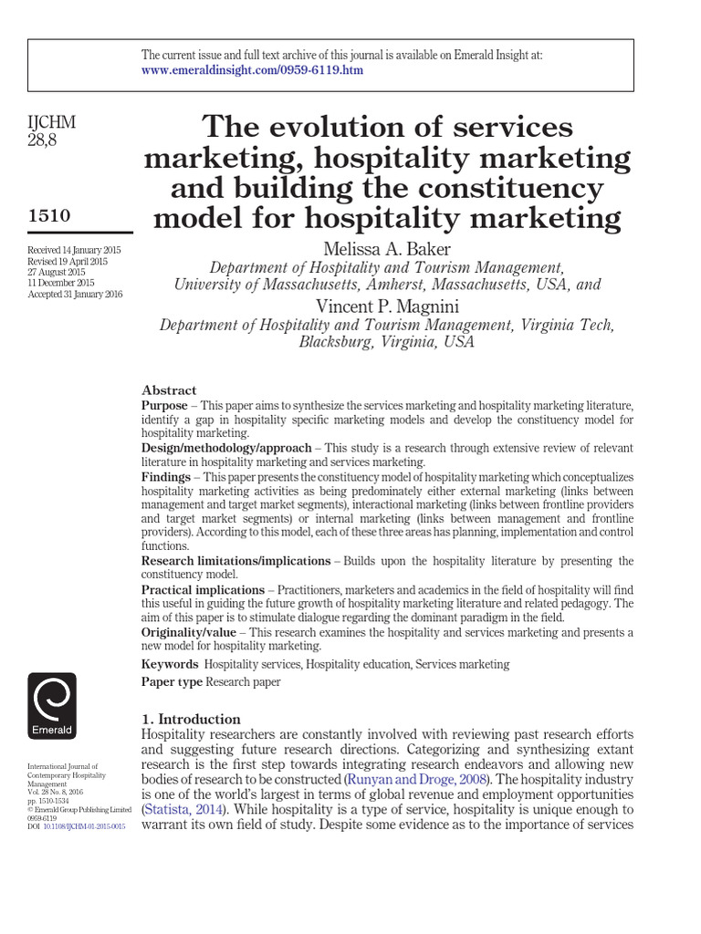 Baker - 2016 - The Evolution of Services Marketing, Hospitality ...