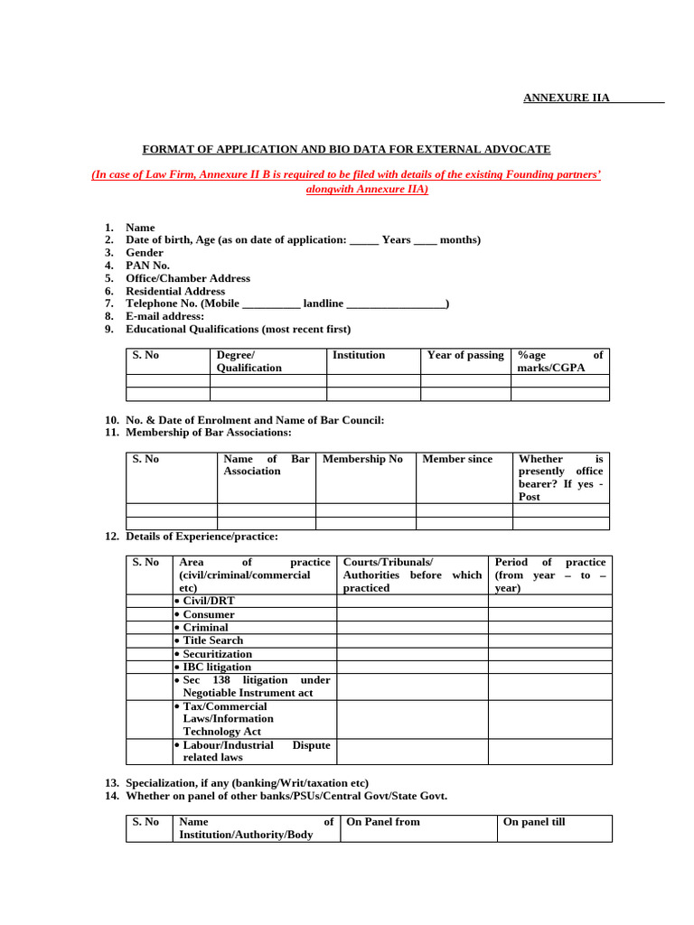Annexure IIAand IIB-Application format | PDF | Advocate | Justice